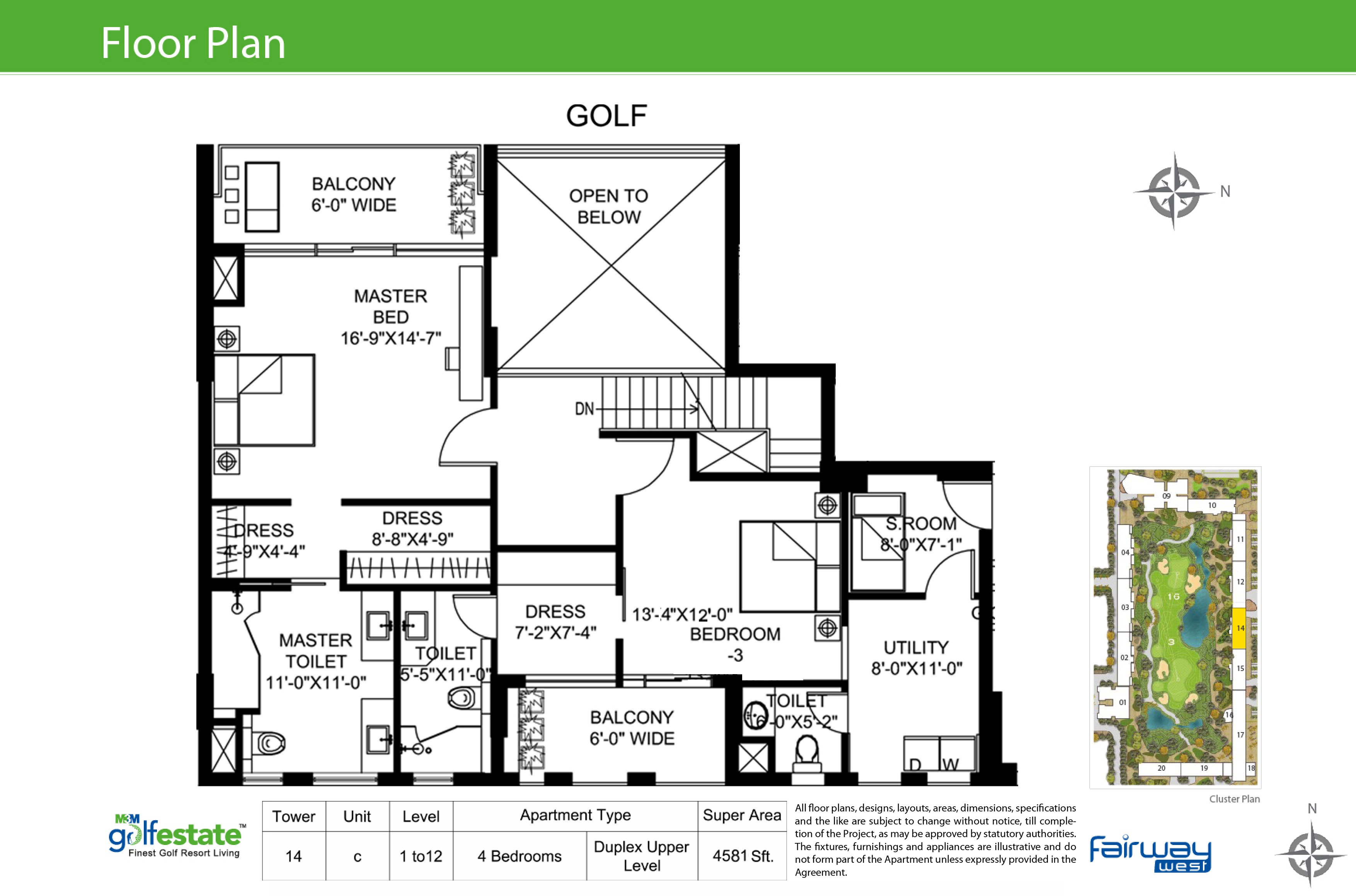 Floor plan of M3M Golf estate 4BHK Duplex Upper 3986 Sq.ft